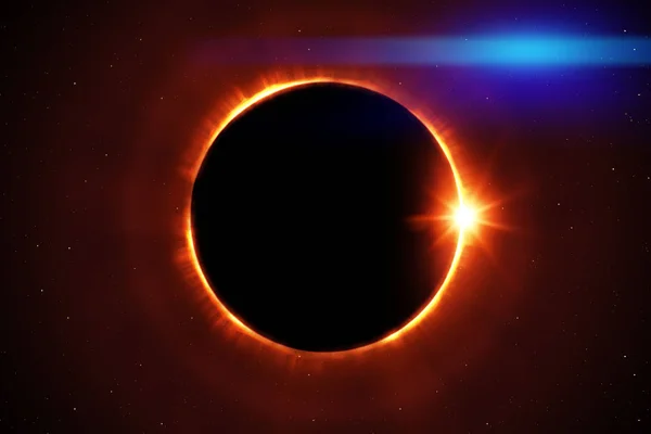 total sun eclipse with stars and flare - Stock Image - Everypixel