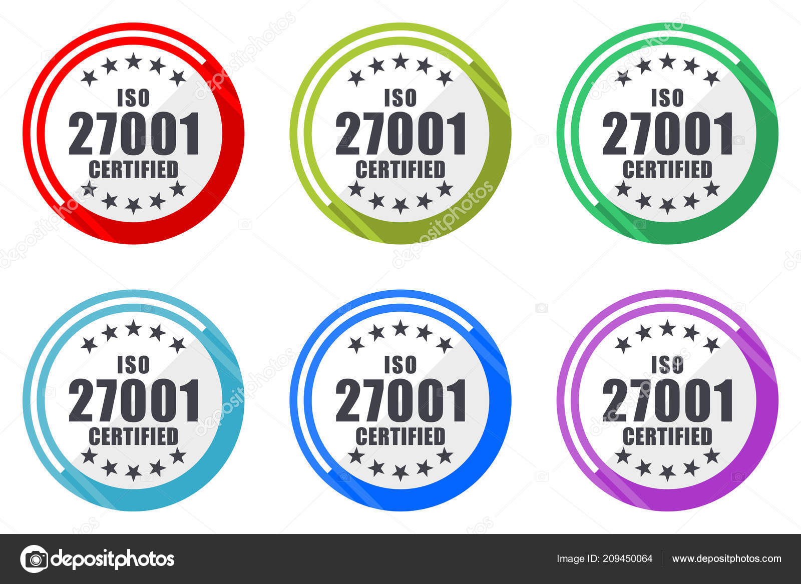 Iso 27001 Editable Colección Iconos Vector Plano Botones Web Círculo ...