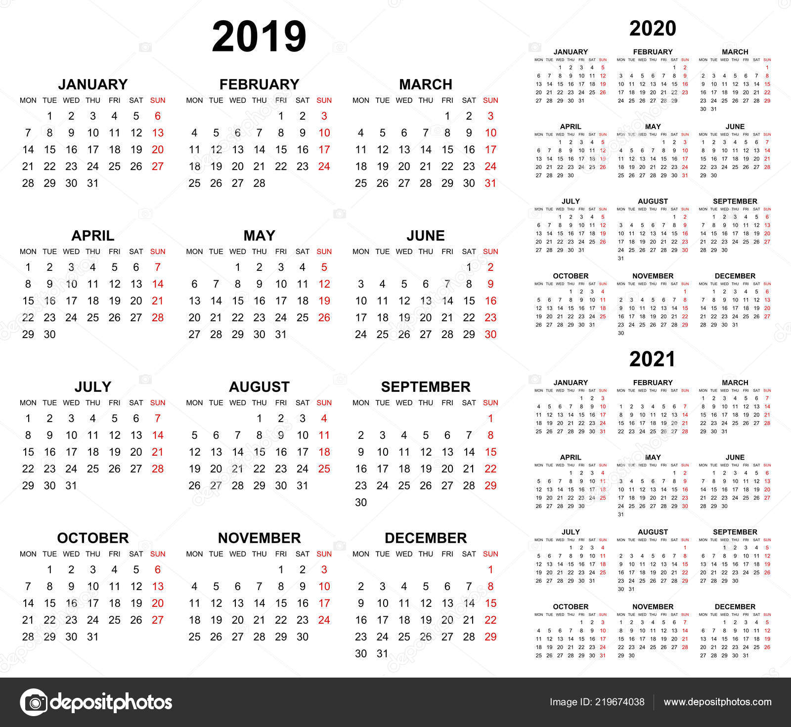 Simple Editable Vector Calendars Year 2019 2020 2021 Mondays First ... Simple Editable Vector Calendars Year 2019 2020 2021 Mondays First ...