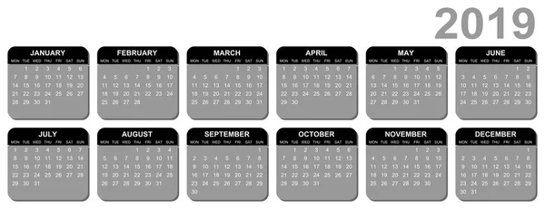 Ten Years Simple Editable Vector Calendars Year 2019 2020 2021 Stock ...