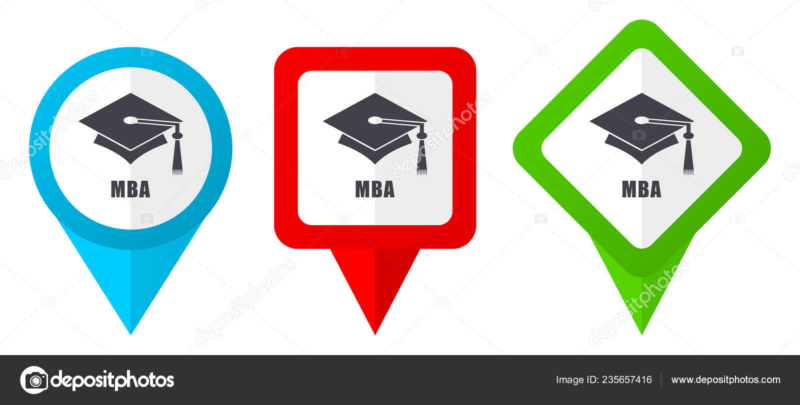 Mba Red Blue Green Vector Pointers Icons Set Colorful Location Stock ...