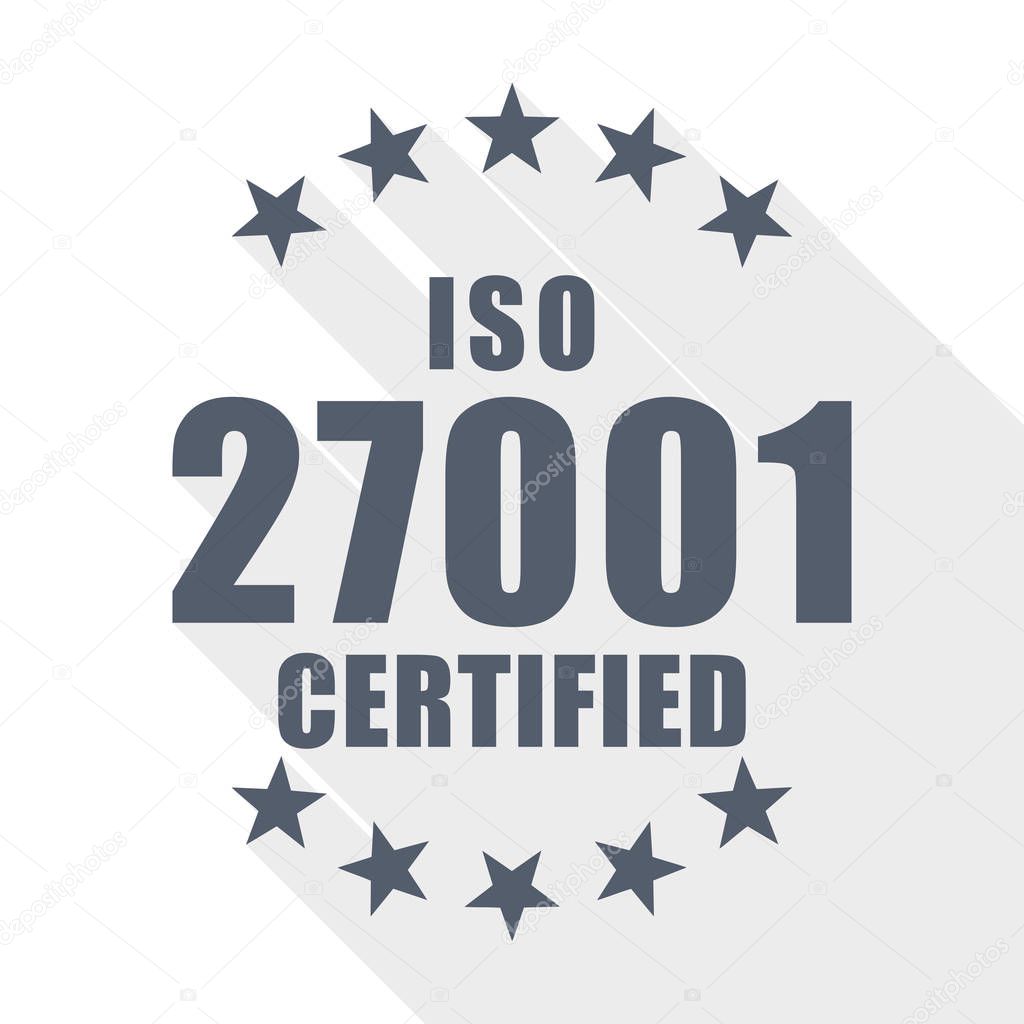 Iso 27001 icono de certificado, ilustración vectorial 2022