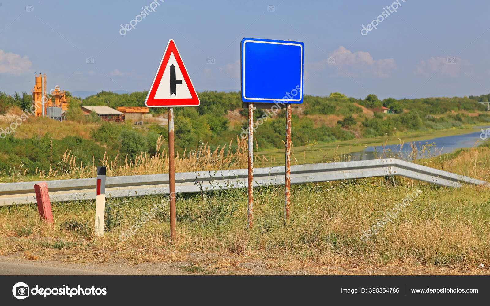 Two Traffic Signs Road Side Water Canal — Stock Photo © Baloncici ...