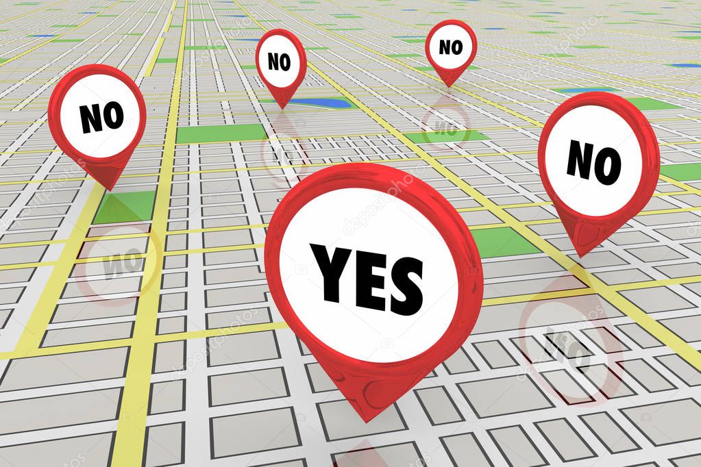 Sí Vs No Success Map Pins 3d Ilustración 2023