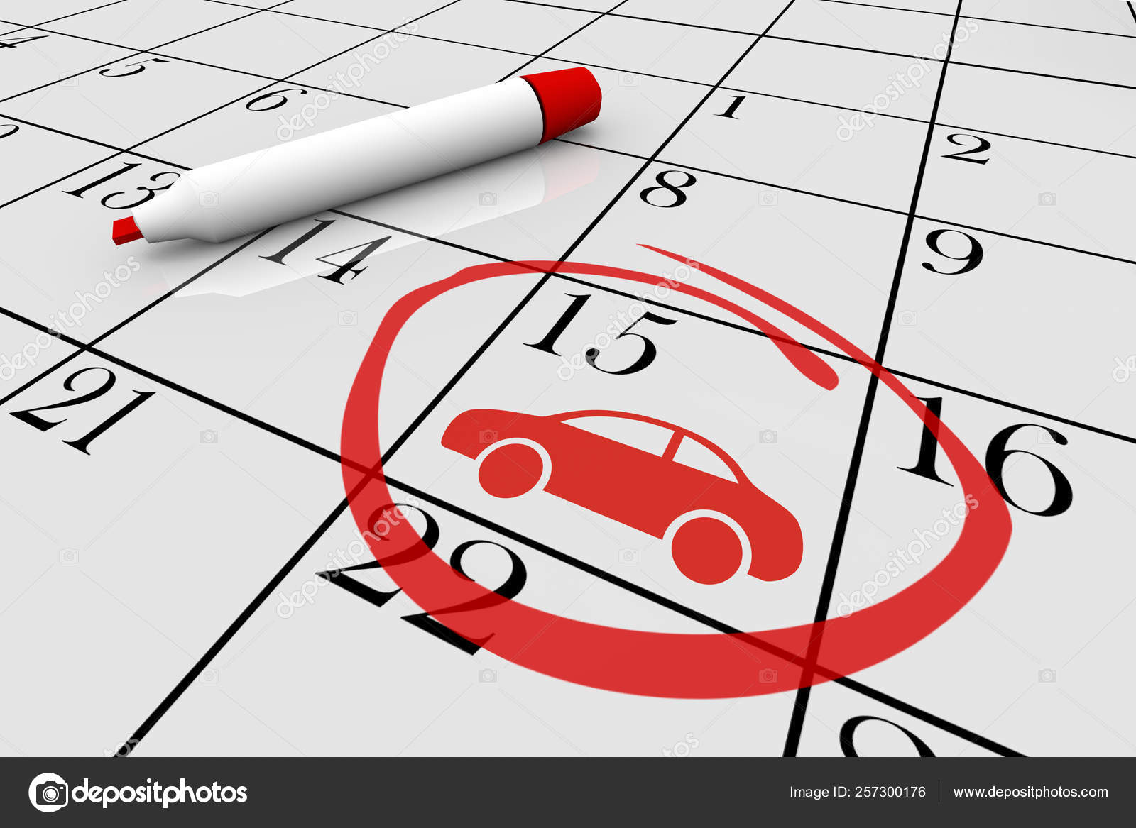 Car Automobile Day Date Calendar Circled 3d Illustration — Stock Photo ...