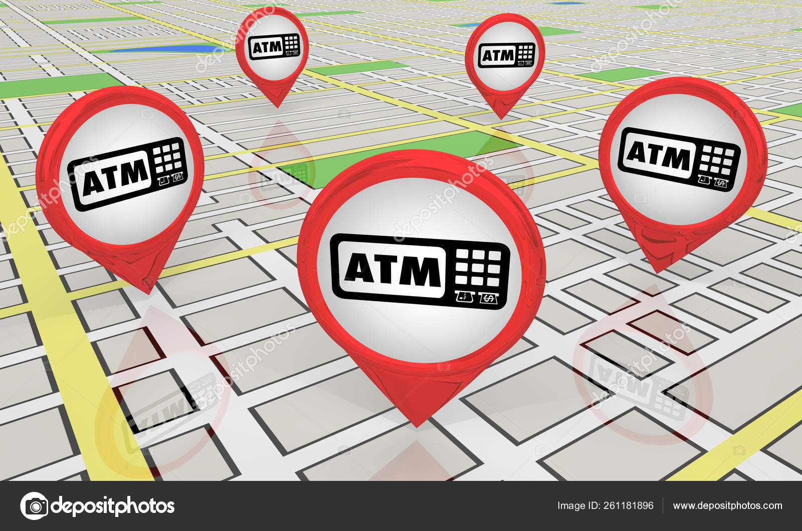 Atm Automated Teller Machine Bank Withdraw Map Pin Icons Locations ...