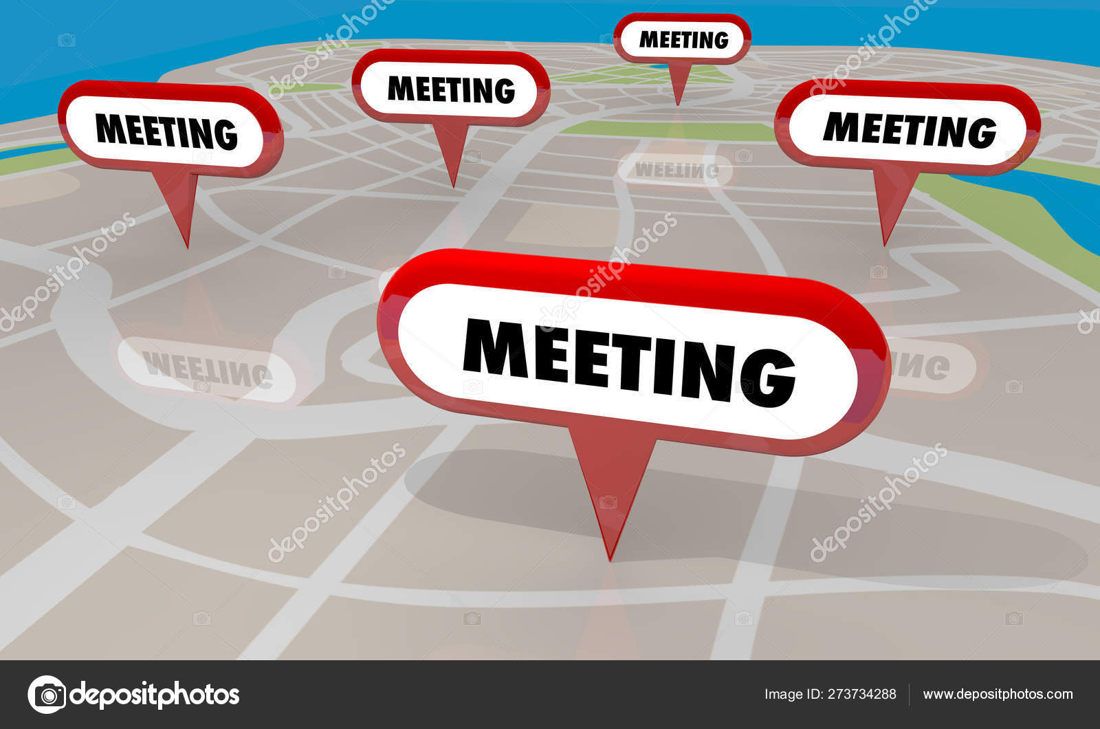Meeting Conference Sessions Map Pins Locations 3d Illustration — Stock ...