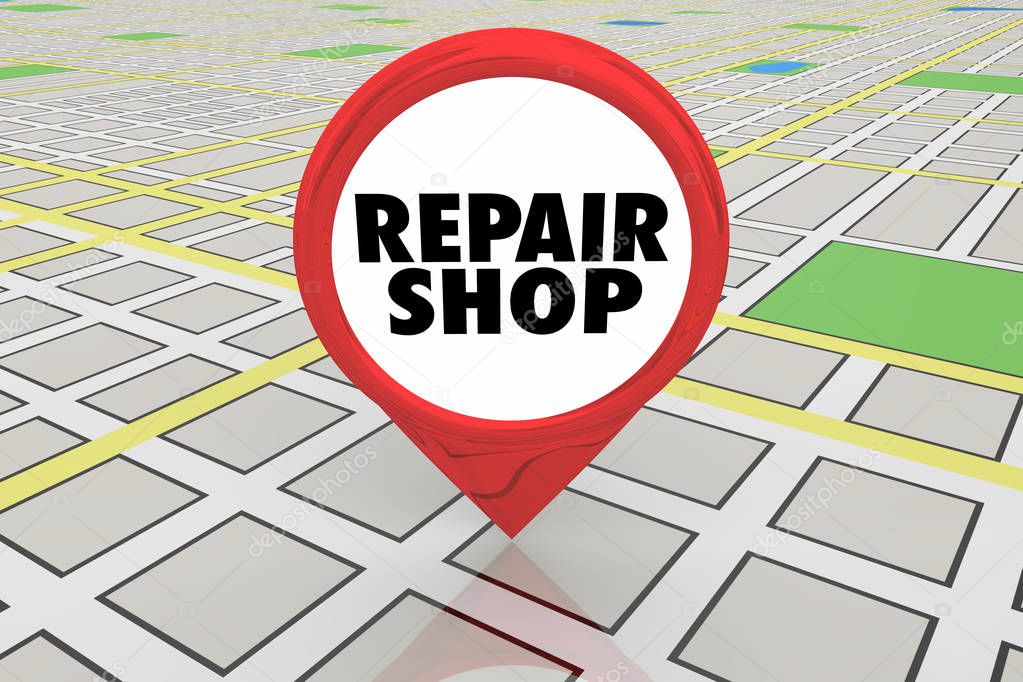 taller de reparación mecánico servicio fijar su vehículo mapa pin 3d ...