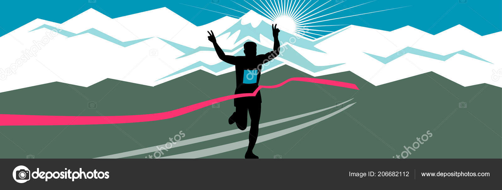 Retro Style Illustration Silhouette Marathon Runner Flashing Victory ...