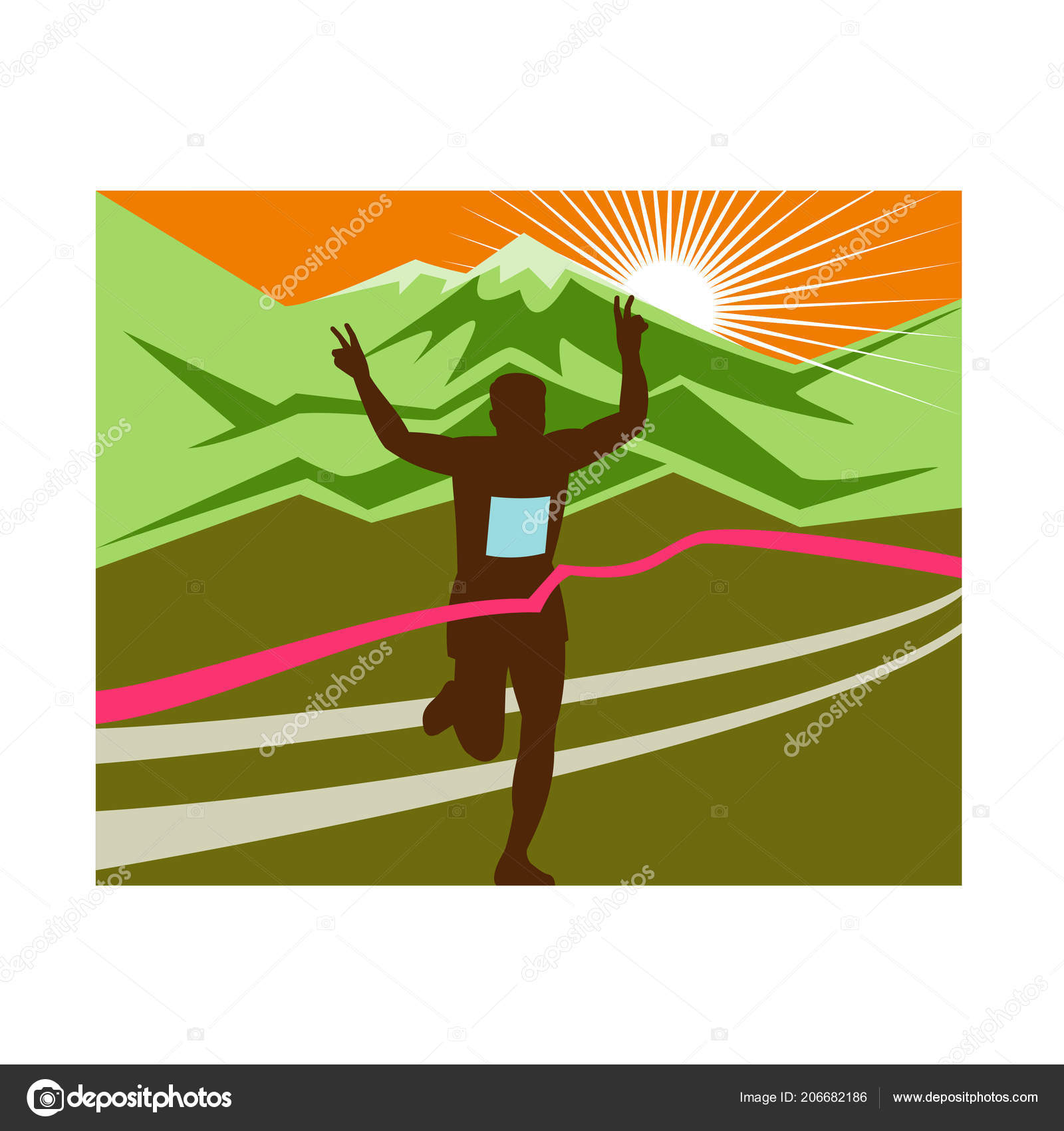 Retro Style Illustration Silhouette Marathon Race Finisher Runner ...