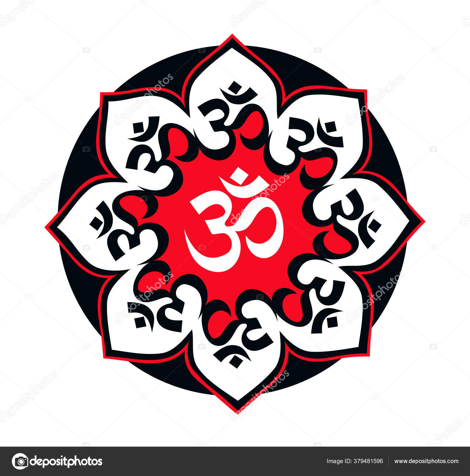 Eight Mandala Black Red Mantra Aum Symbol Enlightenment White ...