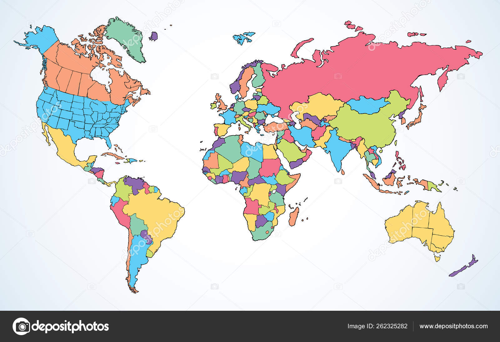 World map. Continents with the contours of the countries. Vector Stock ...