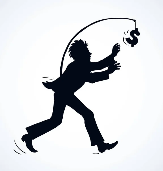 Man chasing money over a precipice. Vector drawing Stock Vector Image ...