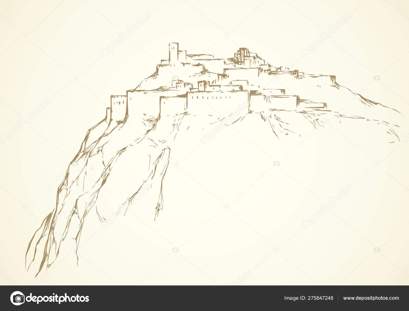 Ancient city on rock. Vector drawing Stock Vector by ©Marinka 275847248