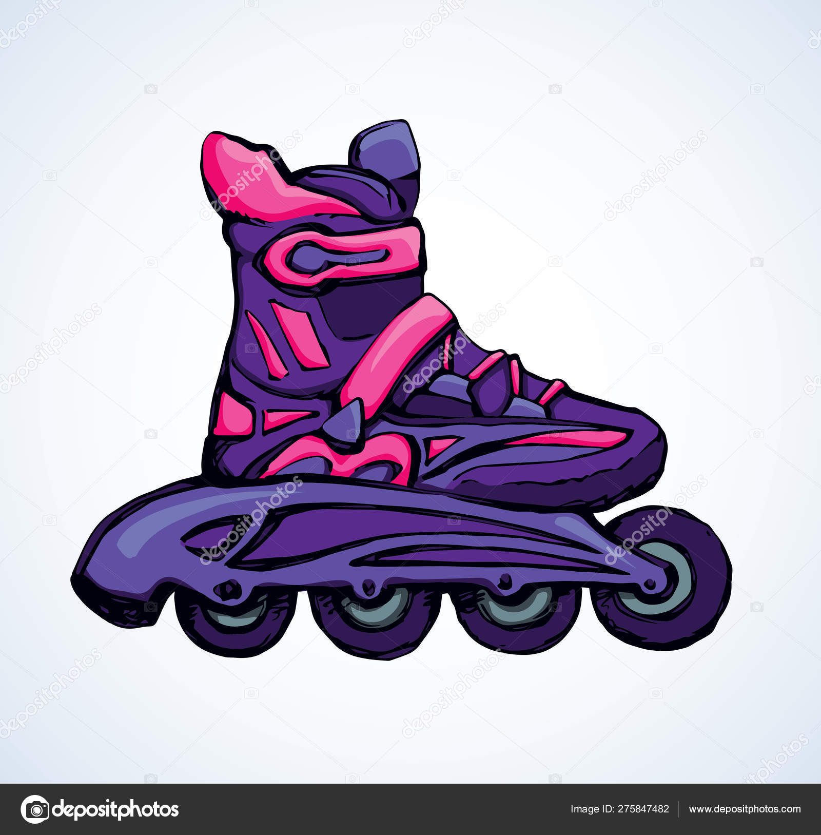 Dibujo De Patines En Línea Patín Sobre Ruedas. Dibujo Vectorial