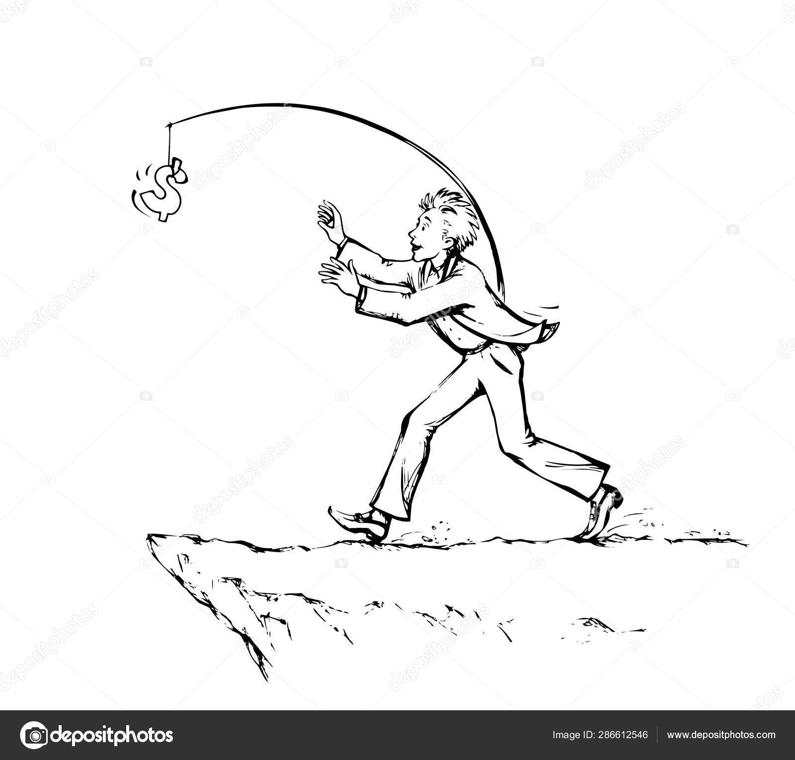 Man chasing money over a precipice. Vector drawing Stock Vector Image ...