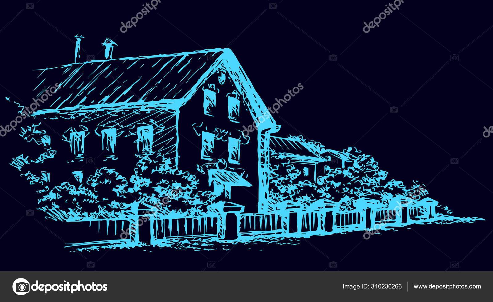 Cozy rural house. Vector sketch Stock Vector by ©Marinka 310236266