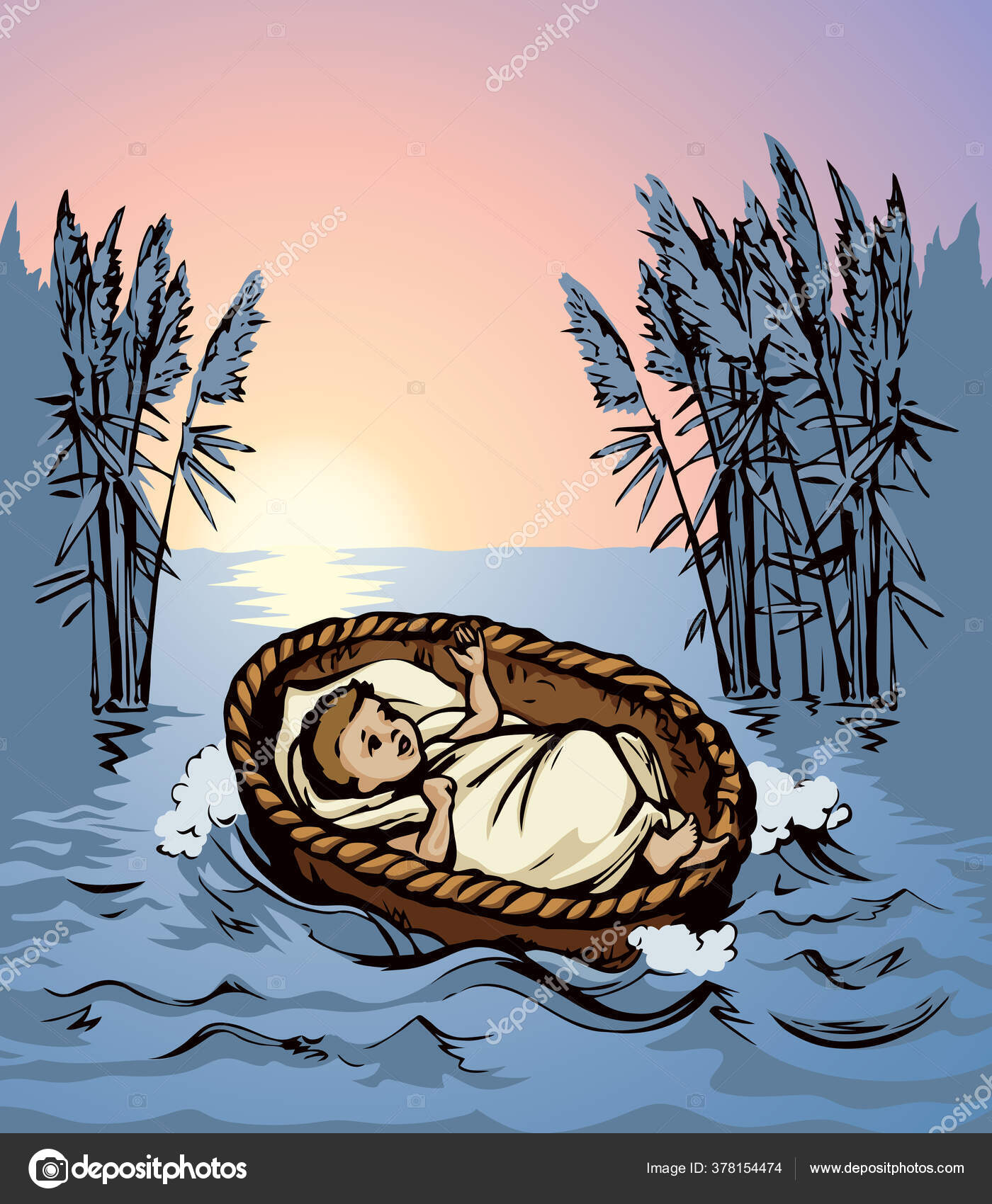 Baby Moses Basket In River
