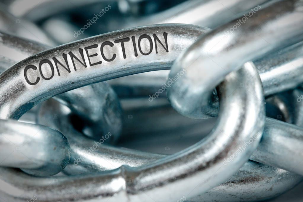 Foto de cadenas resumen primer plano con concepto de CONEXI N palabra ...