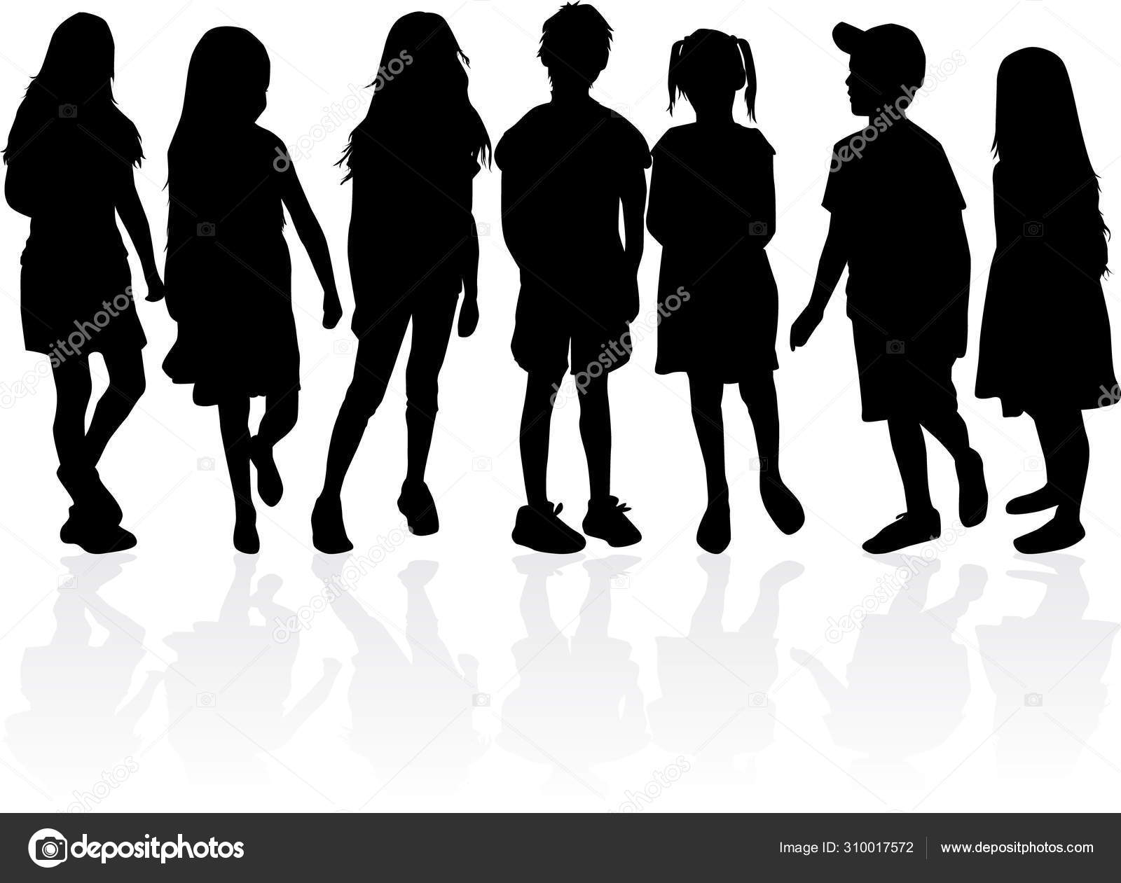 Children black silhouettes. Vector work. Stock Vector Image by ...