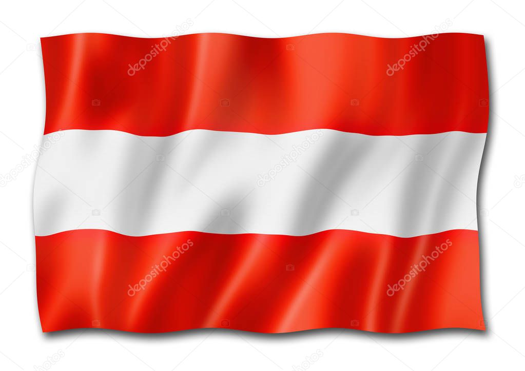Bandera de Austria, representación tridimensional, aislada en blanco 2023