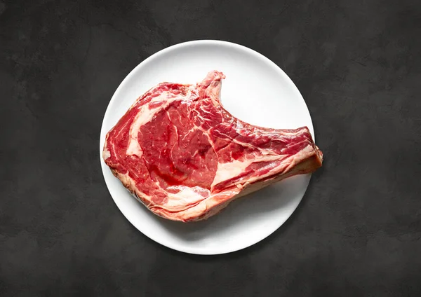 Raw Beef Prime Rib Cutting Board Isolated White Background — Stock ...