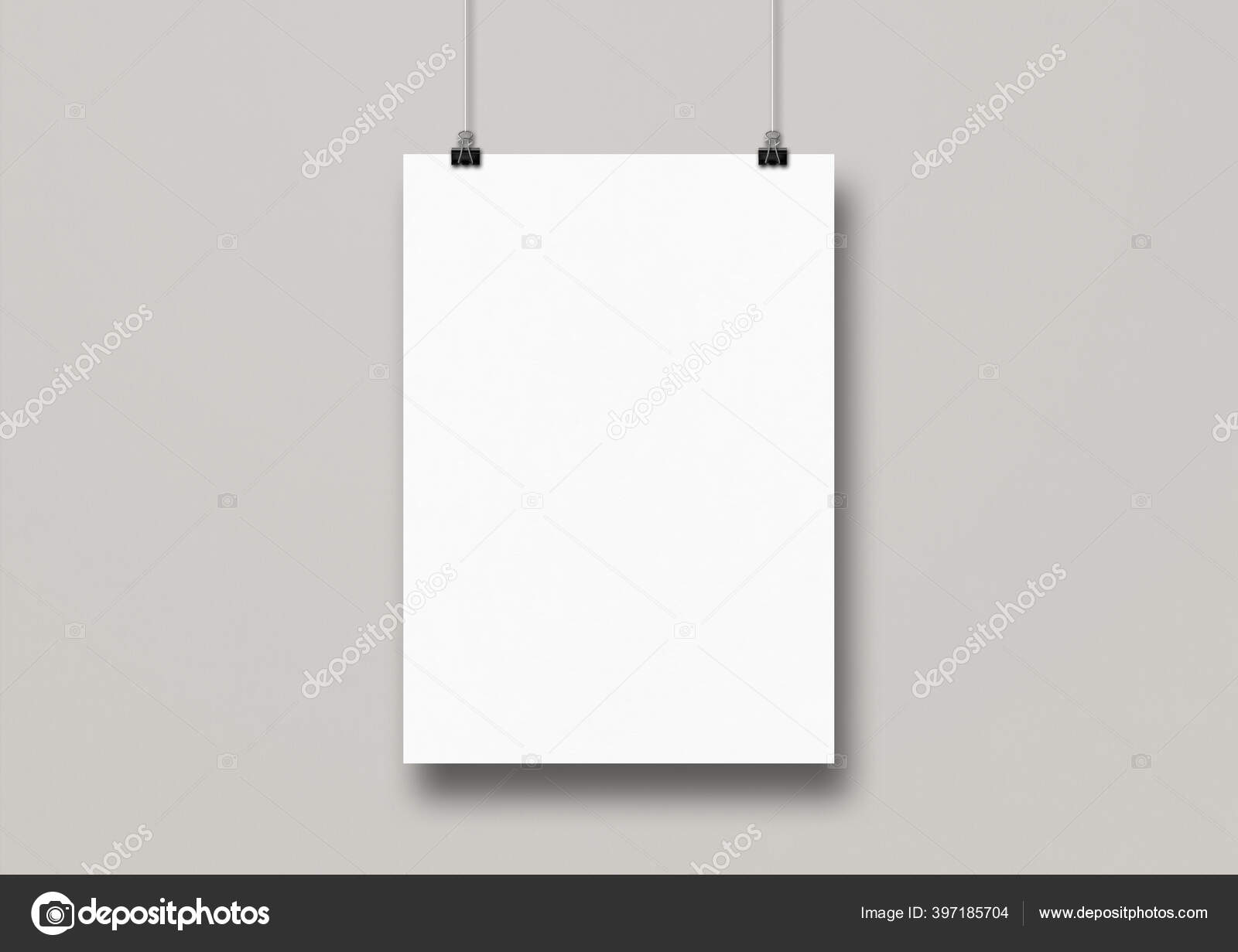 White Poster Hanging Clean Wall Clips Blank Mockup Template — Stock ...