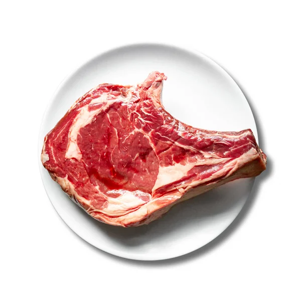 Raw Beef Prime Rib Cutting Board Isolated White Background — Stock ...