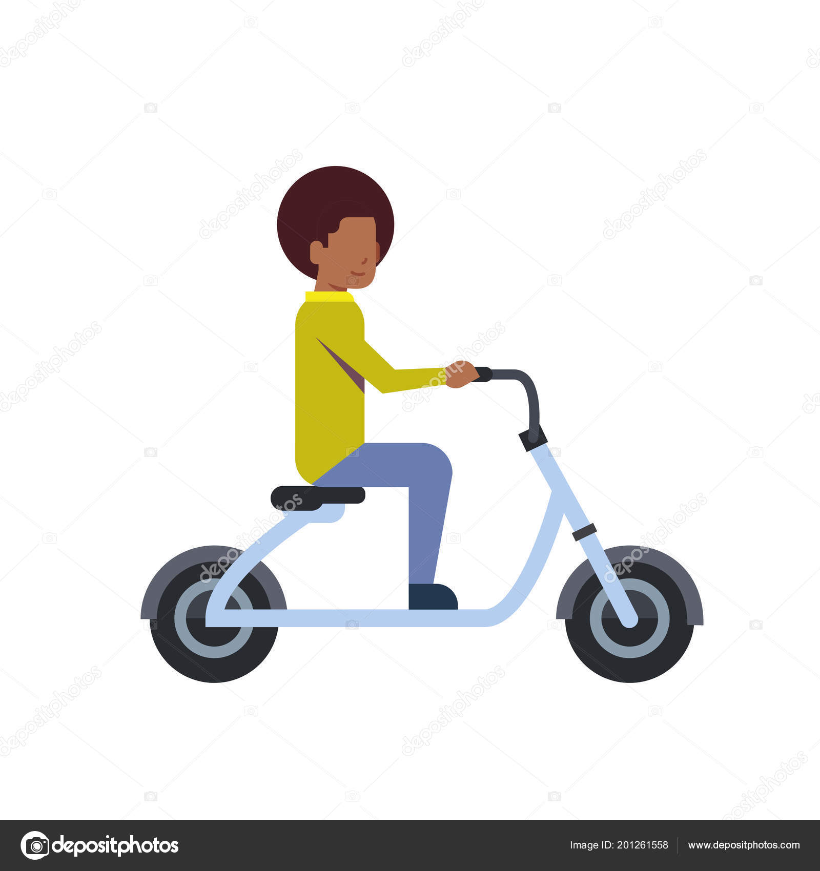 African boy riding electric scooter over white background. electric ...