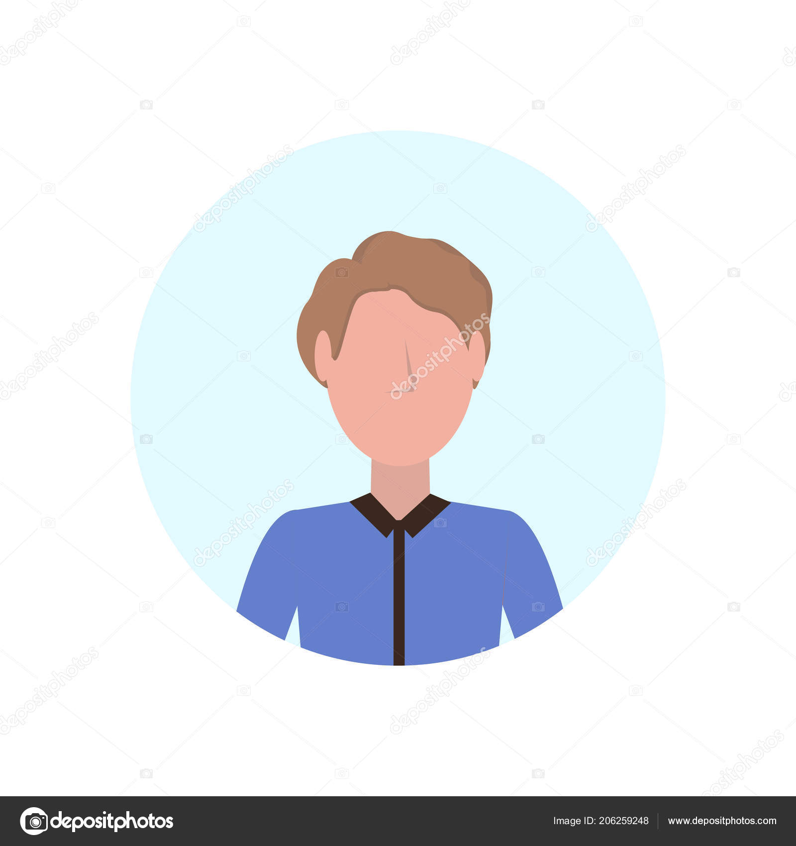 Hombre de pelo marrón avatar aislado sin rostro personaje de dibujos ...