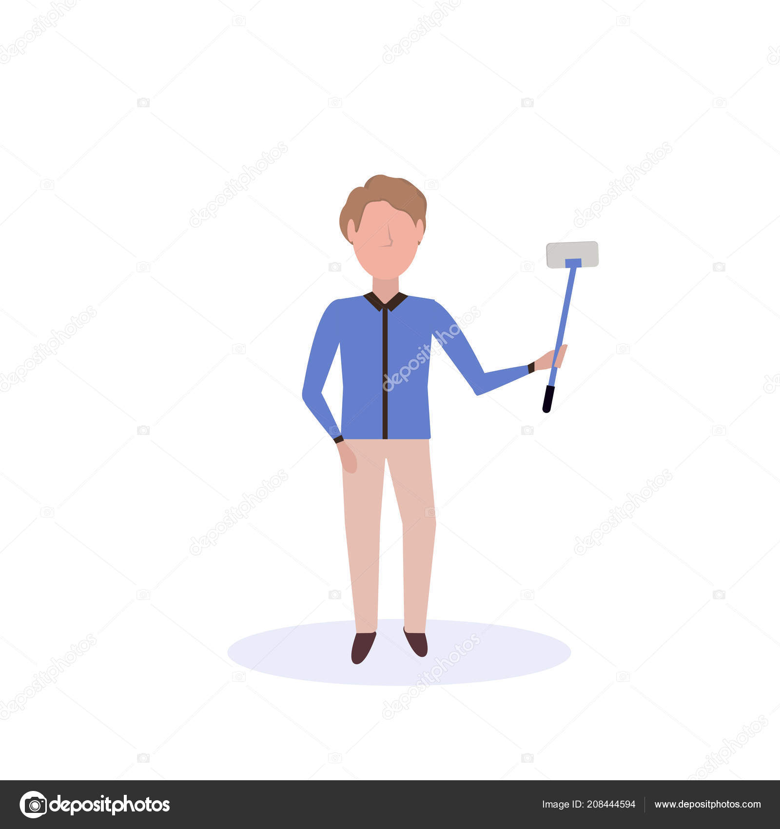 Brown hair man doing selfie self stick standing pose isolated faceless ...