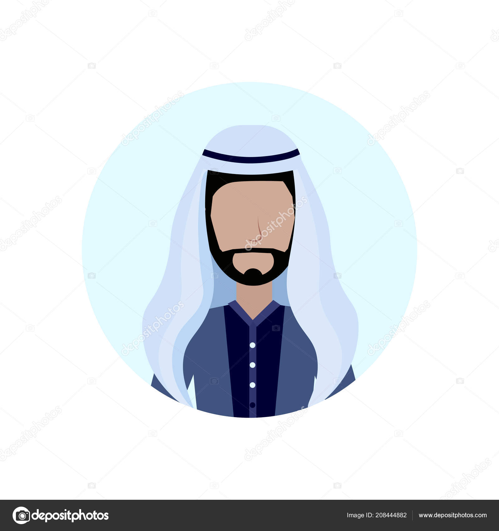 Arab man avatar isolated faceless male cartoon character portrait flat ...