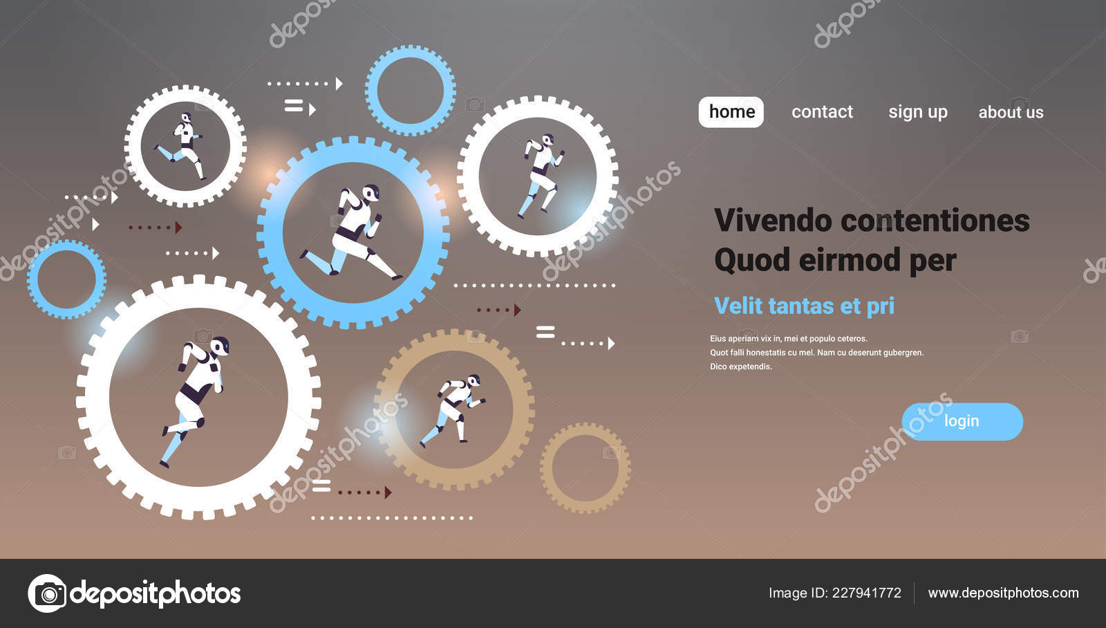 Modern robots running in cog wheel process artificial intelligence ...