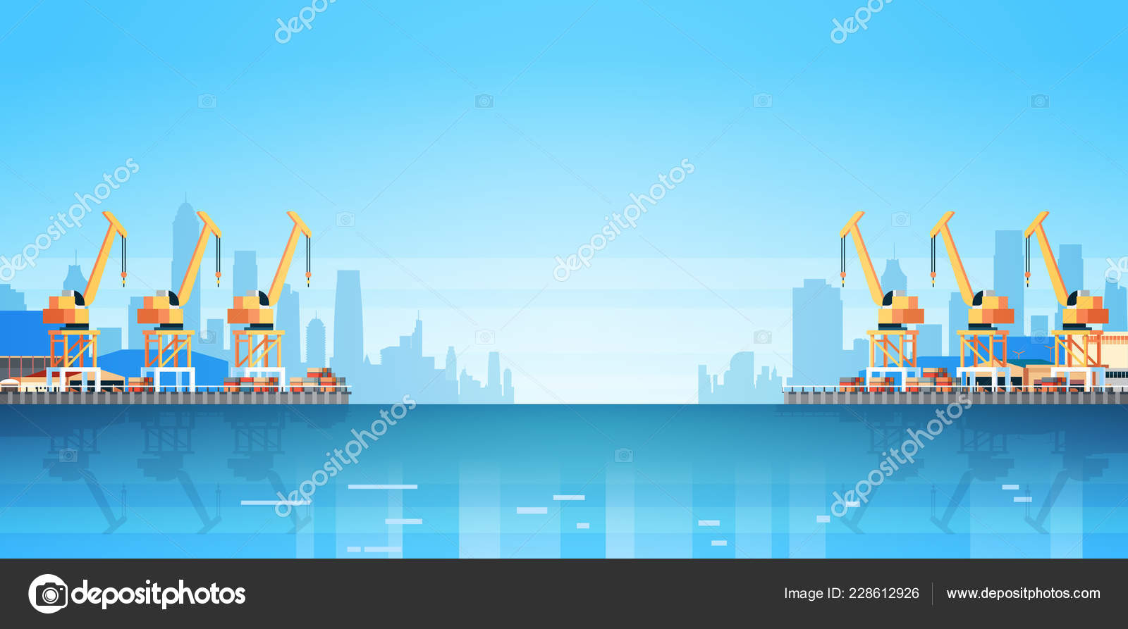 Industrial sea port cargo logistics container import export crane water ...