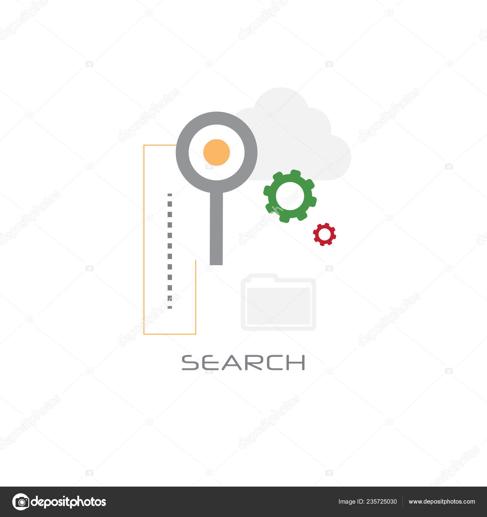 Magnifying glass database folder data search concept line style ...