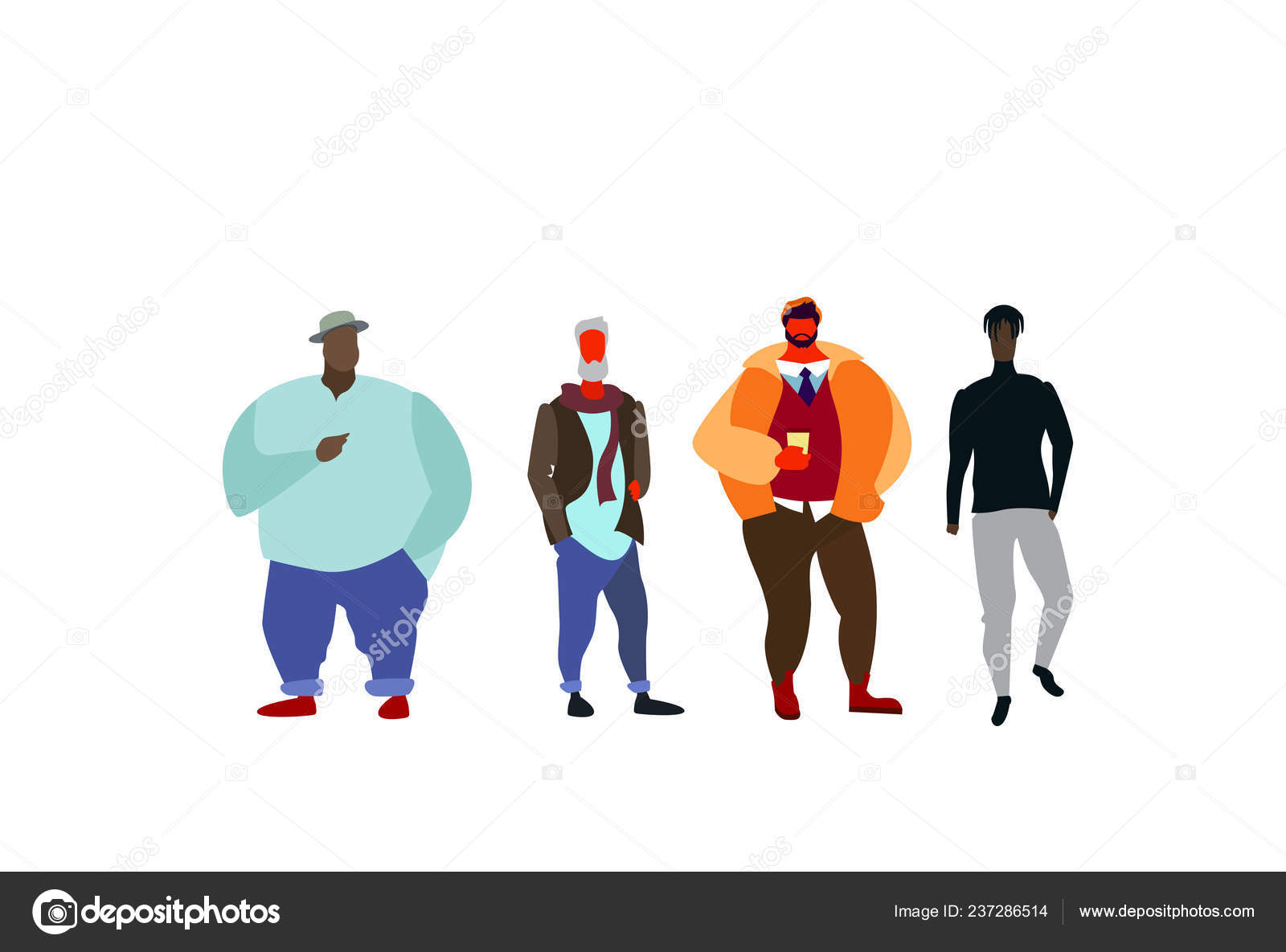 Group mix race people standing together casual full length male cartoon ...