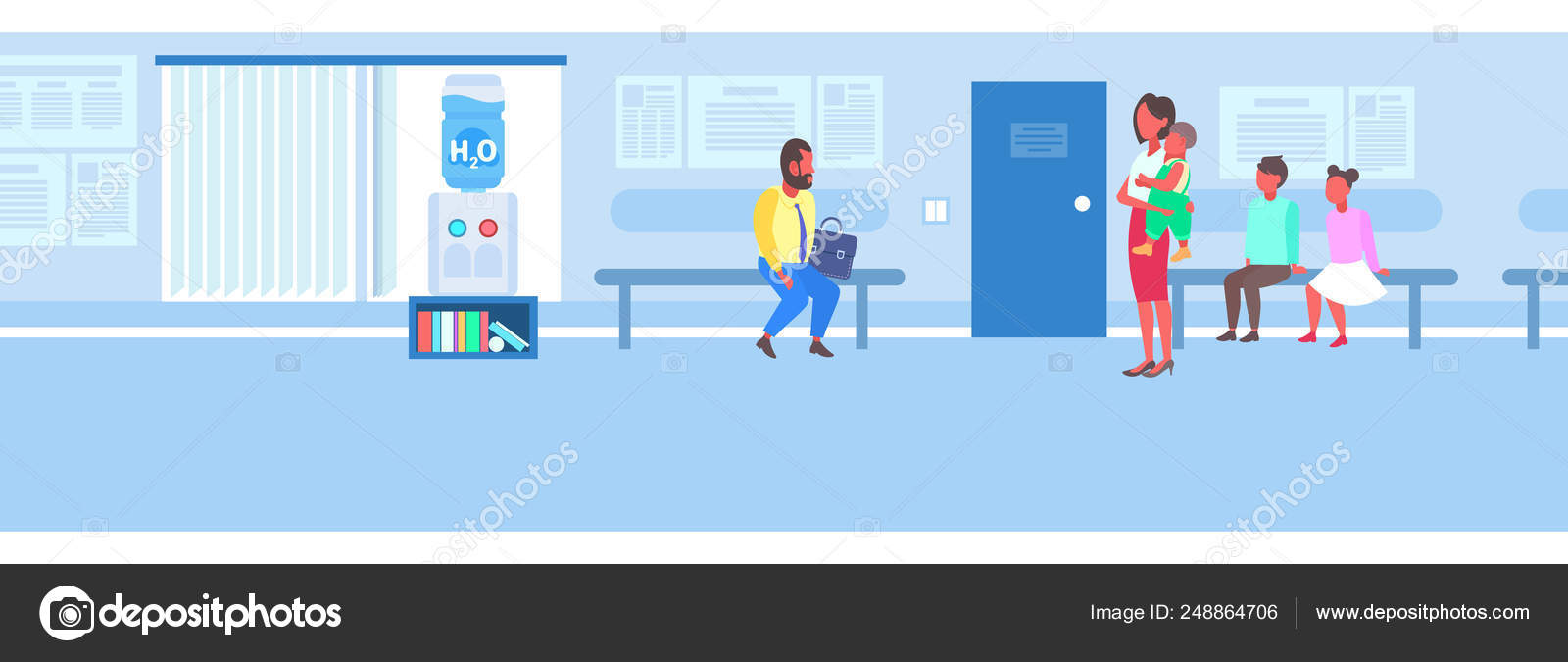 Patients waiting line queue in clinic corridor modern waiting room ...