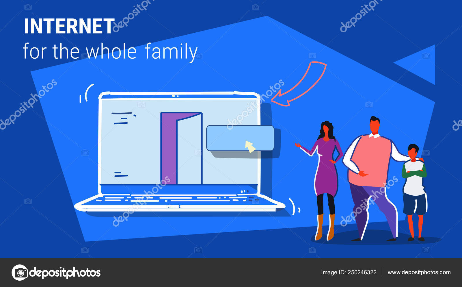 Parents and son using laptop computer web browser internet for whole ...