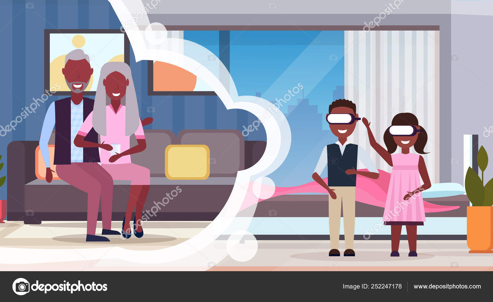 Two kids sister and brother wearing digital glasses virtual reality ...