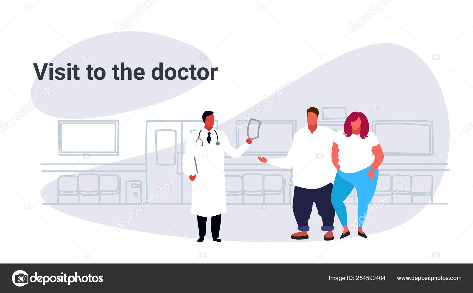 Fat overweight couple visiting male doctor giving medical prescription ...
