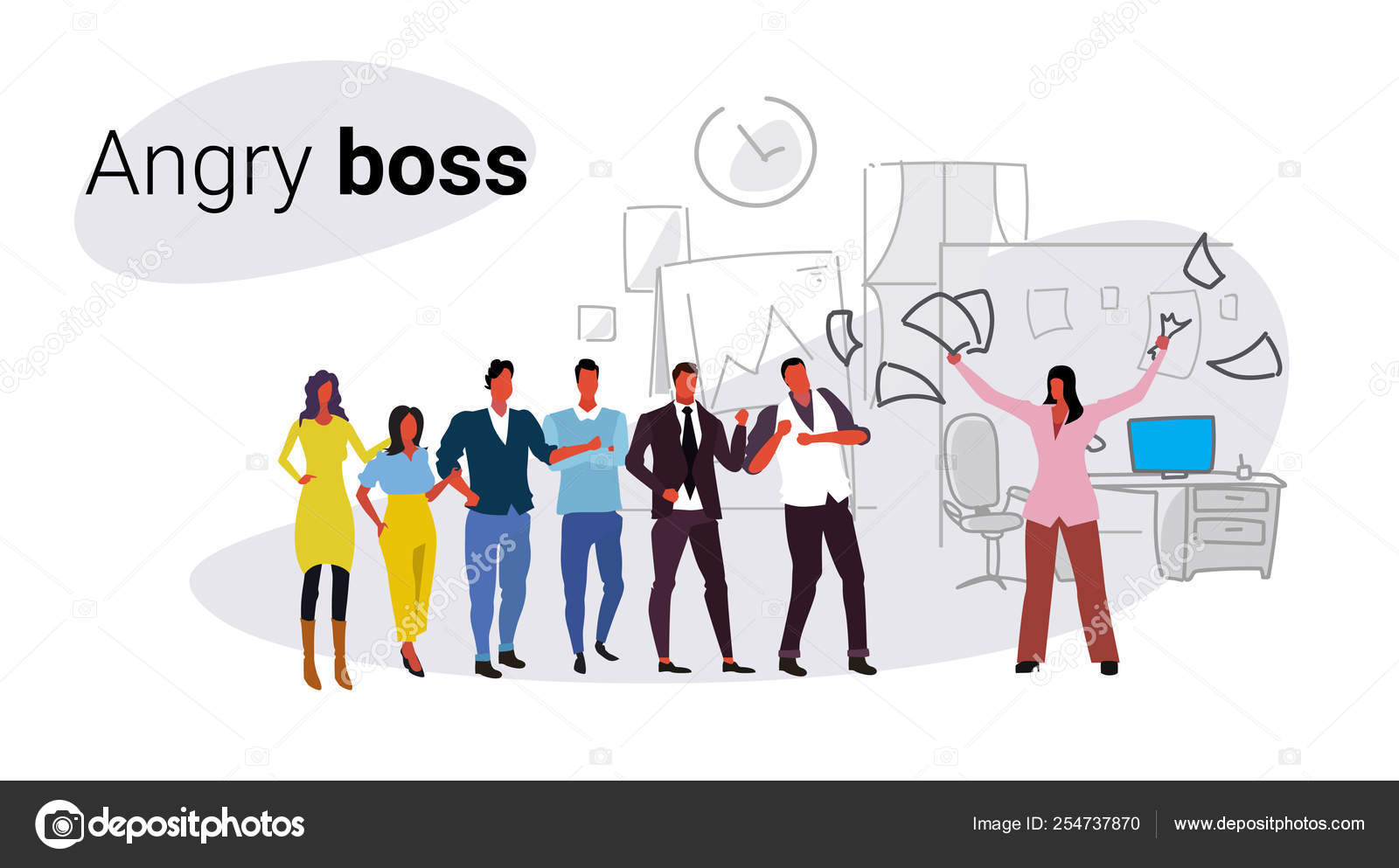 Unsatisfied woman boss throwing paper documents screaming on frustrated ...