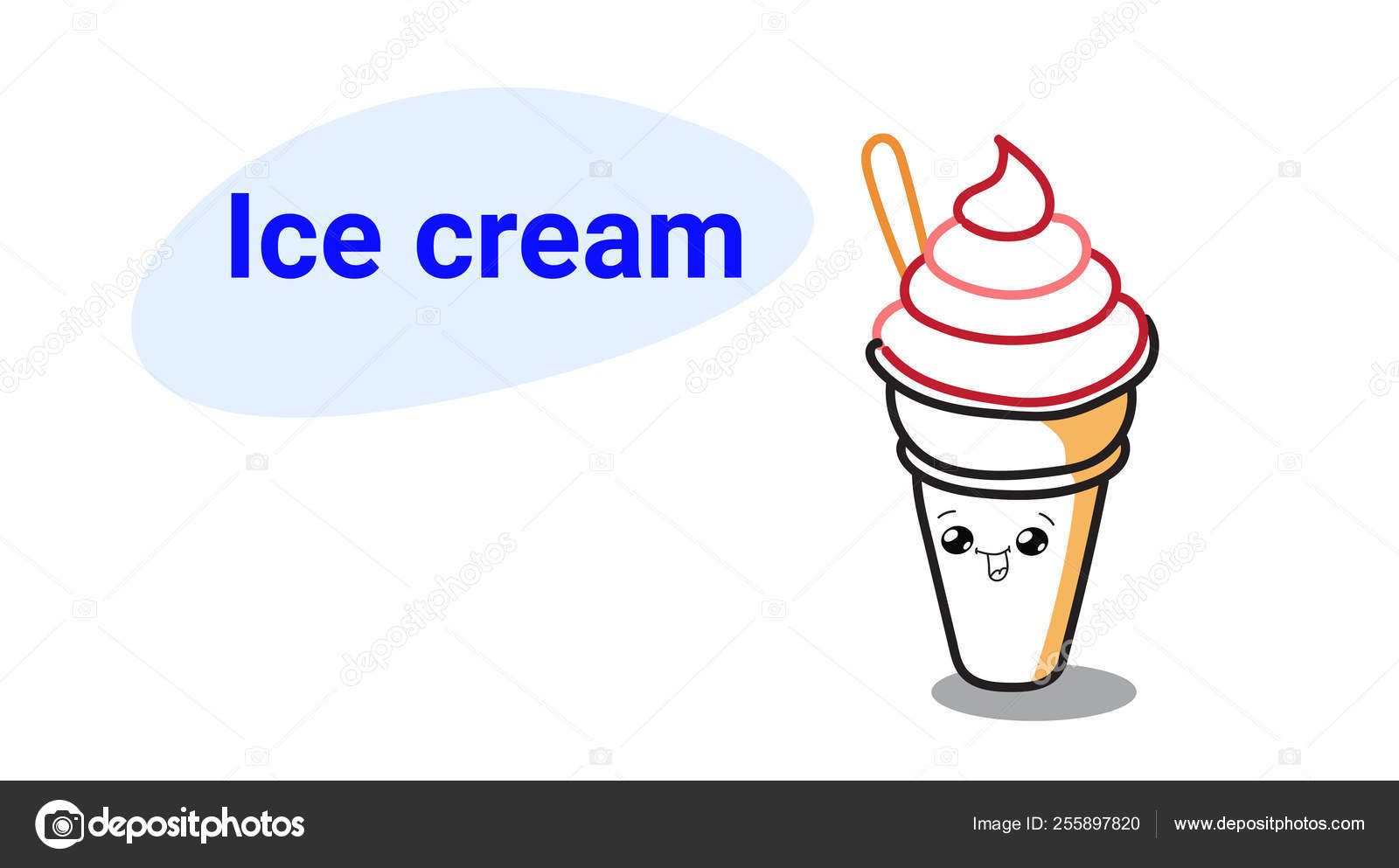 Lindo helado de dibujos animados personaje cómico con cara sonriente ...