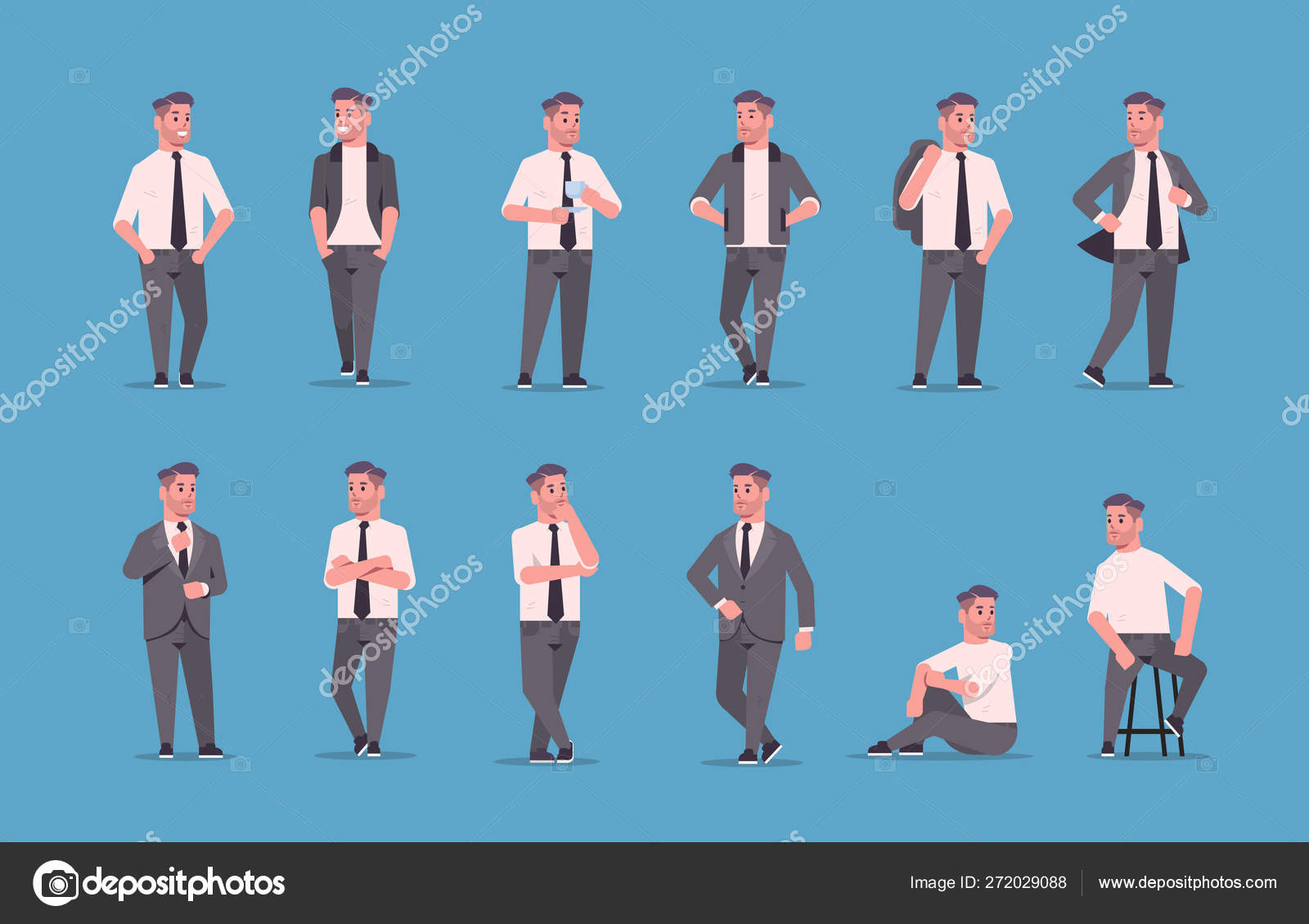 Set businessmen in formal wear standing different poses smiling male ...