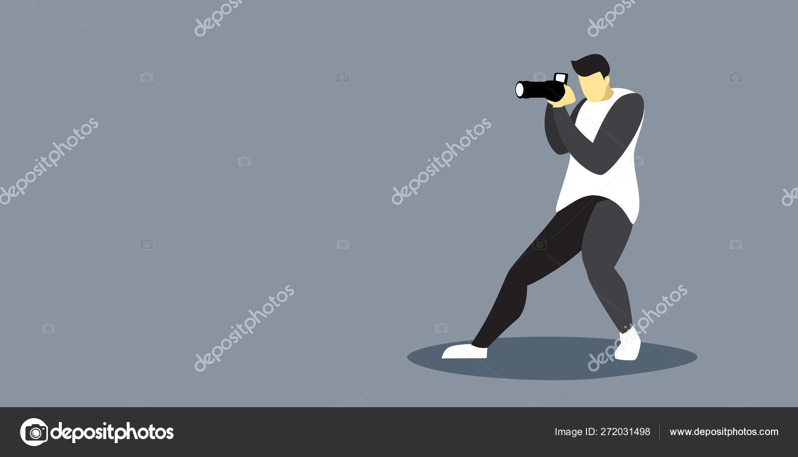 Man professional photographer taking photo with camera guy standing and ...