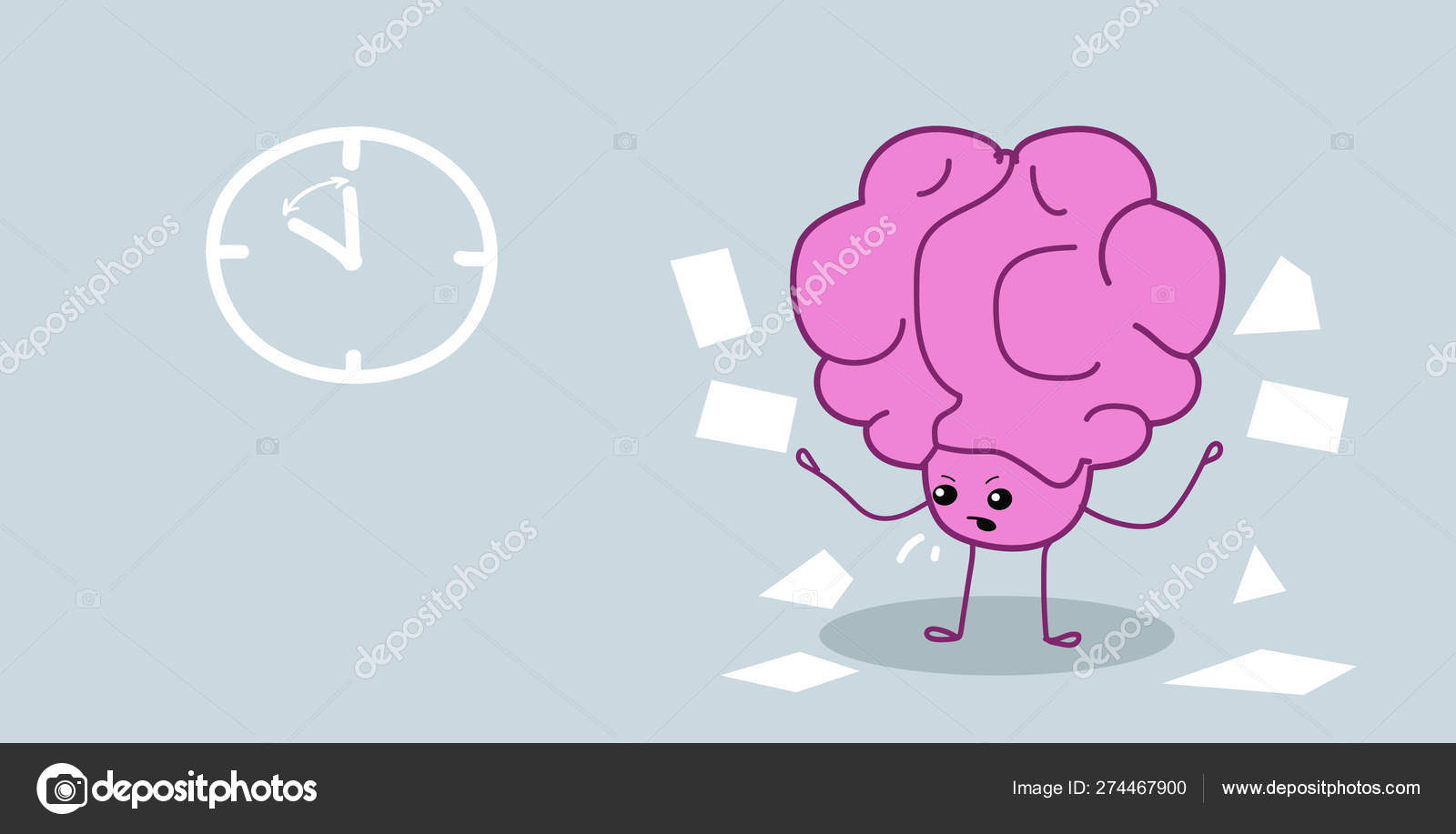 Angry human brain organ throwing pader documents deadline stress ...