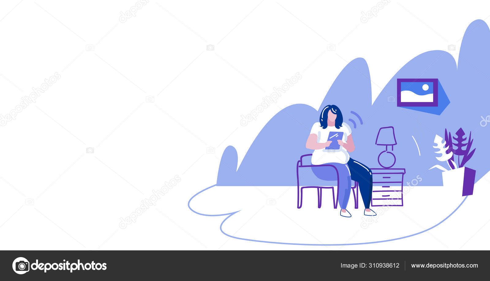 Fat obese woman using tablet pc wireless connection digital addiction ...