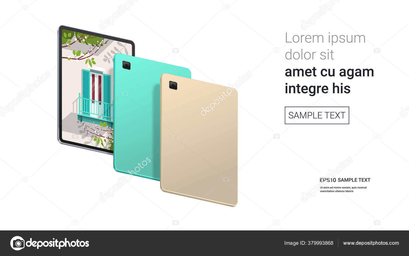 Tablet with beautiful wallpaper on screen isolated on white background ...