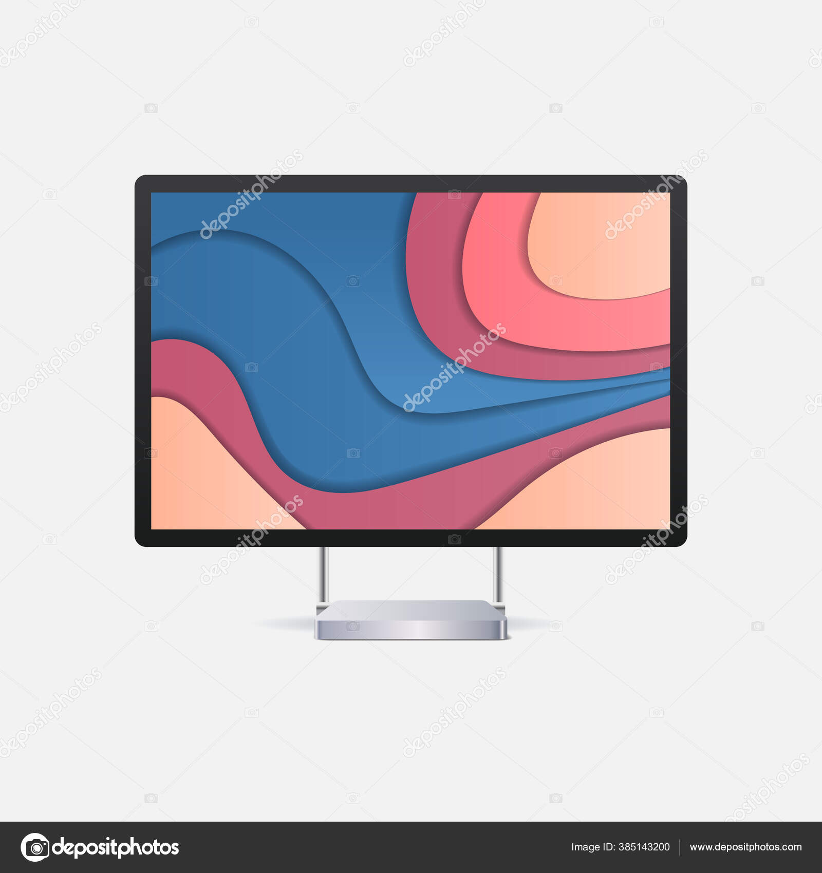 Modern computer monitor with colored screen realistic mockup gadgets ...