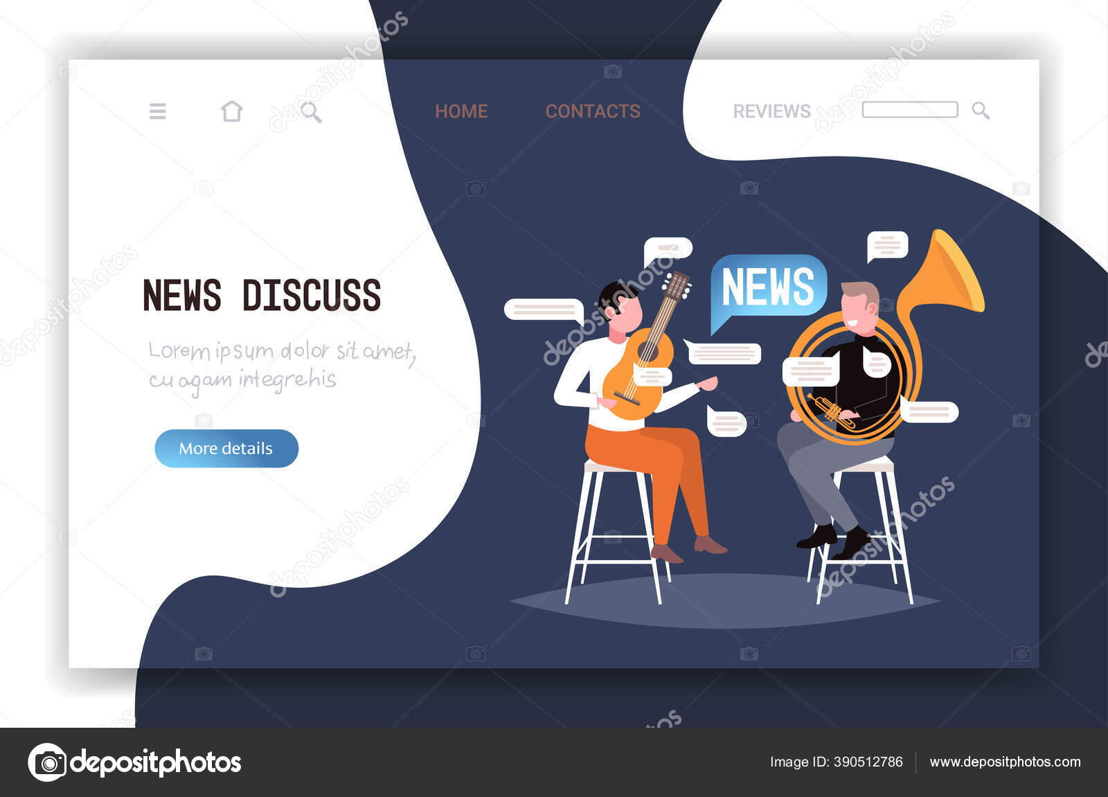 Musicians couple playing musical instruments discussing daily news chat ...