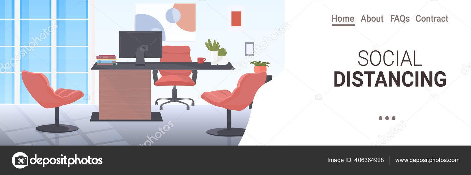 Modern office workplace desk social distancing coronavirus epidemic ...